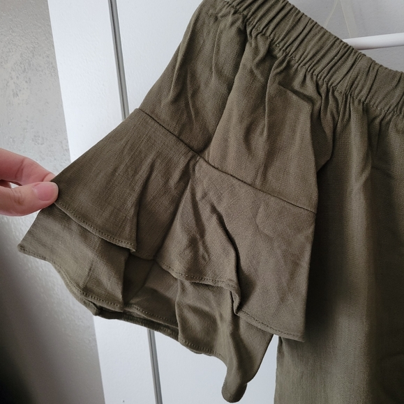 Moa Moa | Tops | Olive Green Ruffle Off Shoulder Top | Poshmark